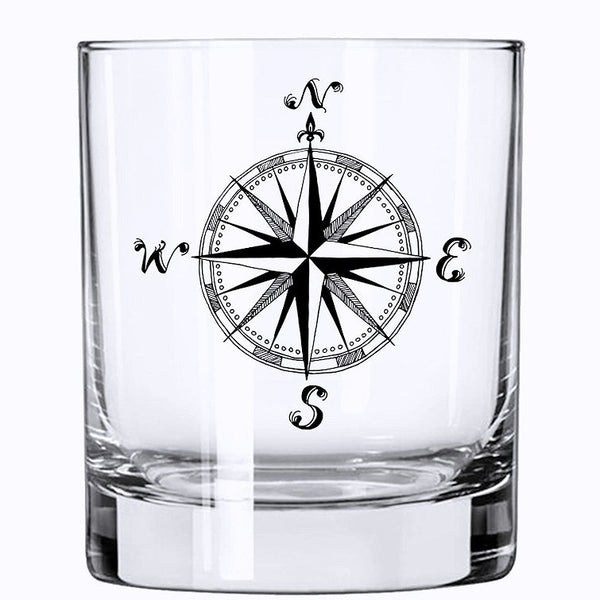Vintage Compass Rose Glass Barware | Nautical Luxuries