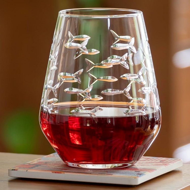 Etched Fish Coastal Barware/Stemware Collection | Nautical Luxuries