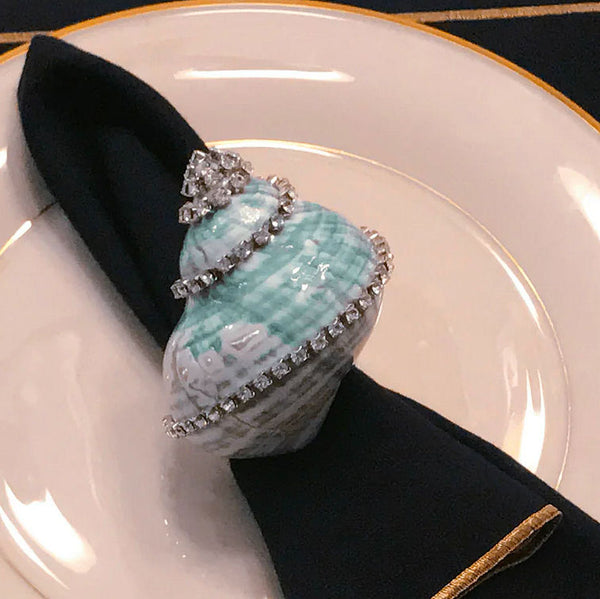 Swarovski Crystal Jade Turbo Shell Napkin Ring Set | Nautical Luxuries