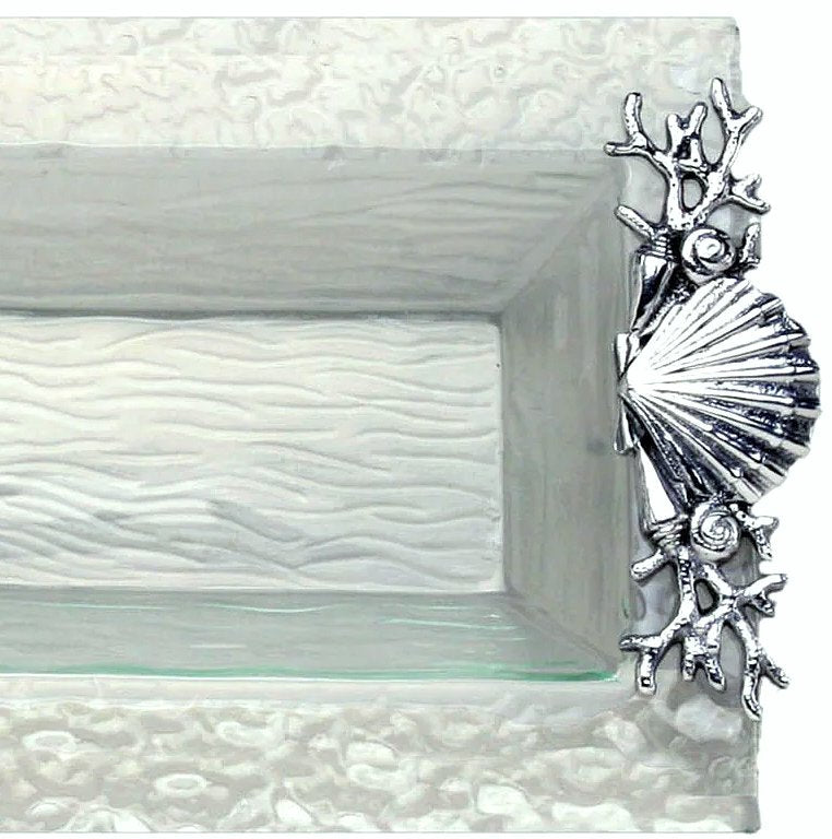 Bubbling Waters Glass Coastal Serving Tray | Nautical Luxuries
