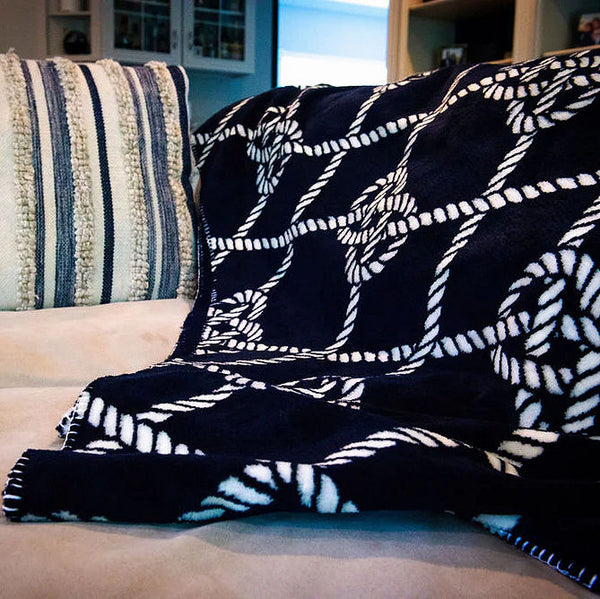Double-Plush Nautical Navy Knots Oversized Throw | Nautical Luxuries