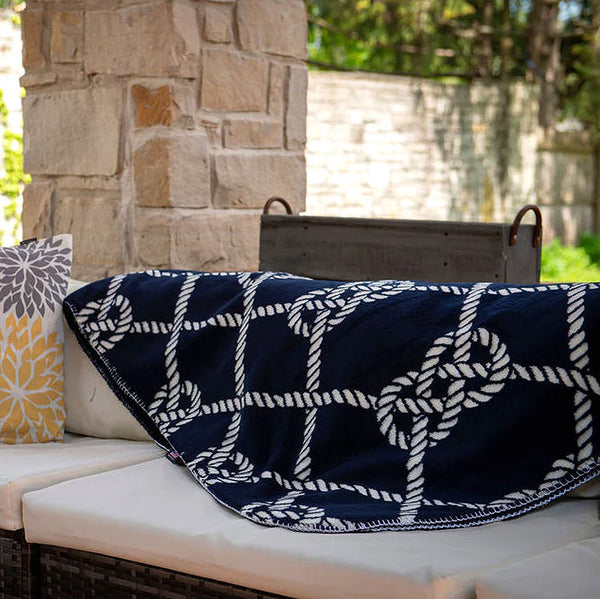 Double-Plush Nautical Navy Knots Oversized Throw | Nautical Luxuries