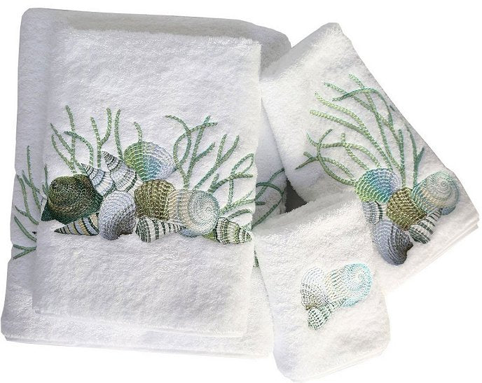 Embroidered Shells And Coral Towels | Nautical Luxuries