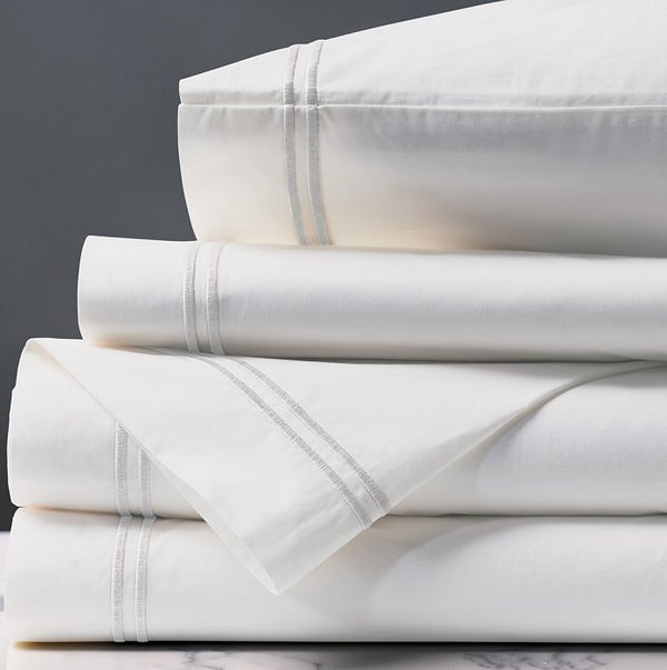Double Striped White Satin Stitch Sheet Set | Nautical Luxuries