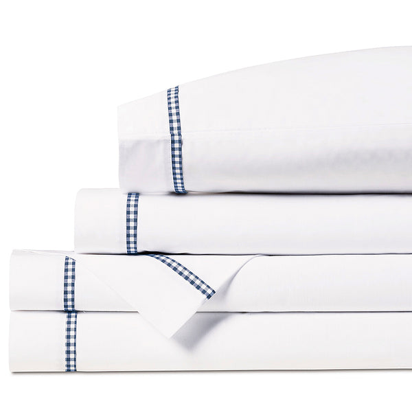 Gingham Charm Navy Trim Cotton Sheet Set– Nautical Luxuries