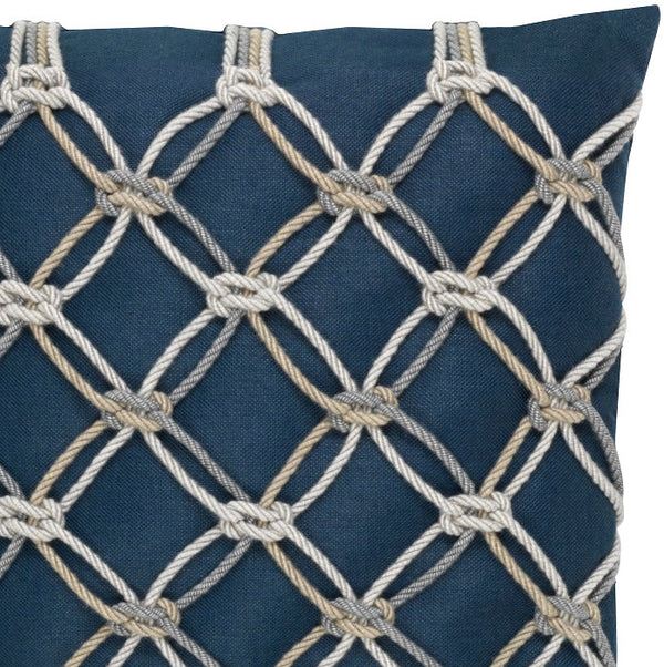 Indigo Knotted Rope Net Sunbrella® Outdoor Pillows | Nautical Luxuries