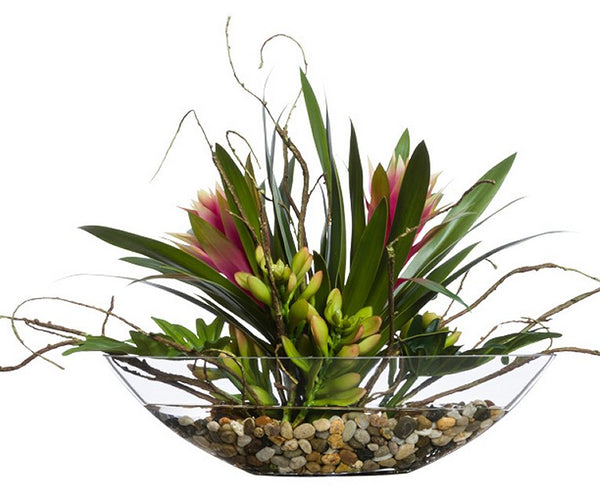 Tropical Bromeliads Yacht Silks Centerpiece Arrangement | Nautical Luxuries